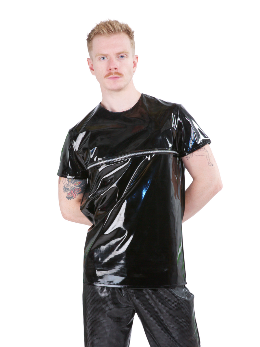 Men's Black PVC T-Shirt With Chest Zipper – Honour Clothing