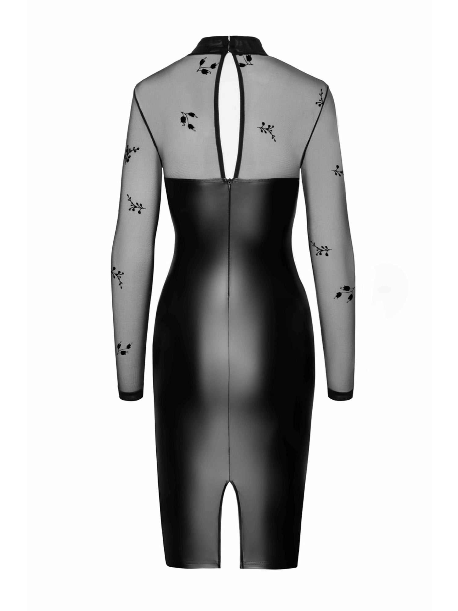 Wetlook Bodycon Dress With Tulle Neckline & Sleeves – Honour Clothing