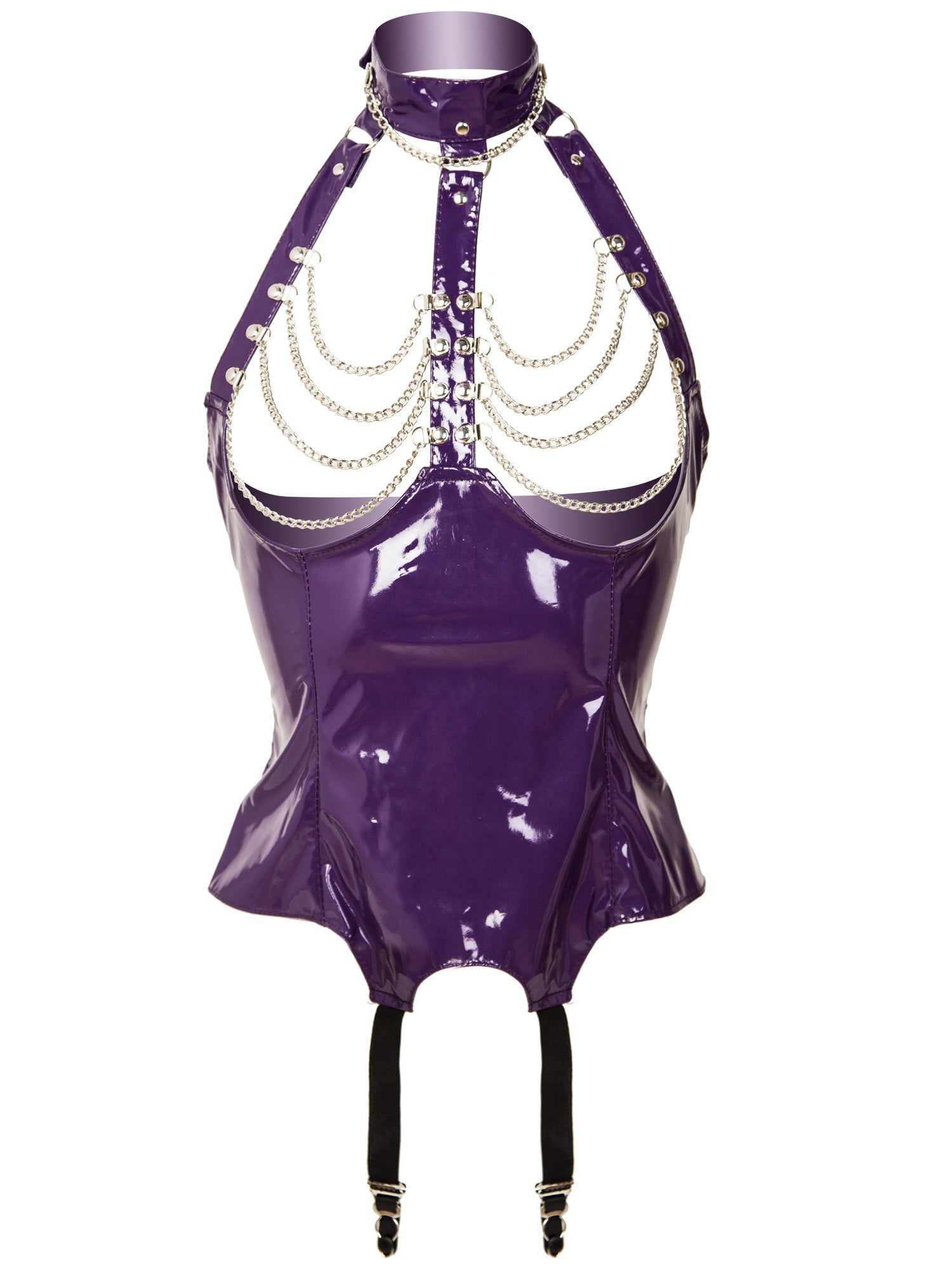 PVC Choker And Chain Harness Basque In Purple – Honour Clothing