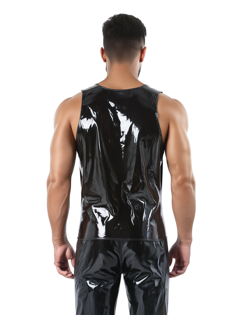 Men's Black PVC Vest With Buckled Shoulders – Honour Clothing