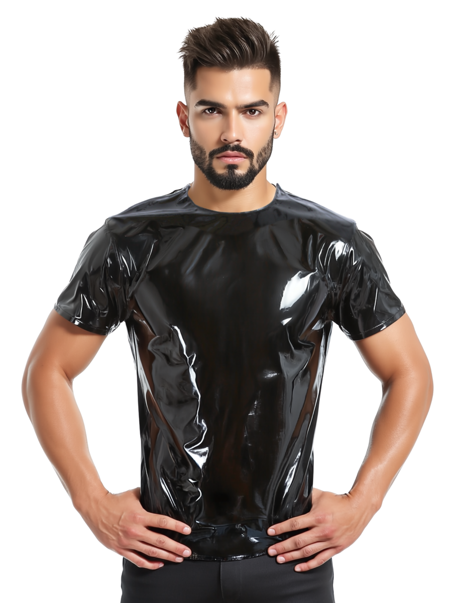 Men's Black PVC T-Shirt With Shoulder Zippers – Honour Clothing