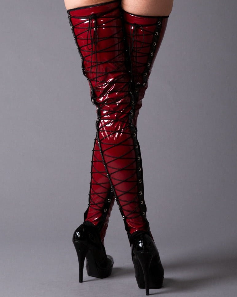 PVC Burgundy Gloss Stockings (Bedboots) – Honour Clothing