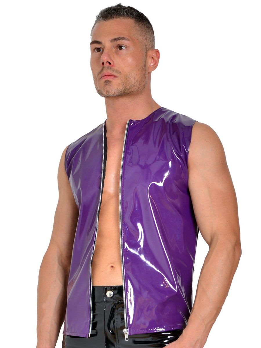 Purple PVC Mens Sleeveless Zip Top – Honour Clothing
