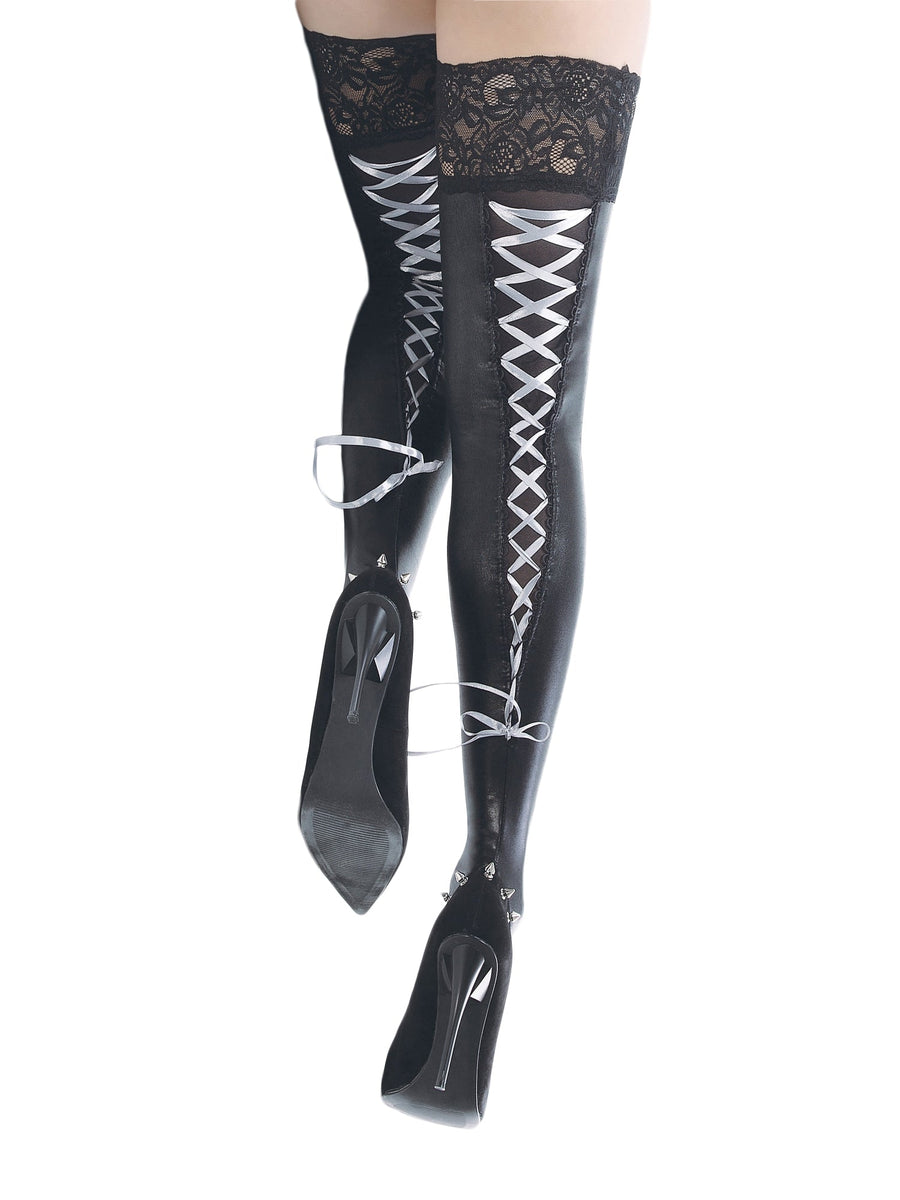 Wetlook Gothic Style Stockings With Lacing – Honour Clothing